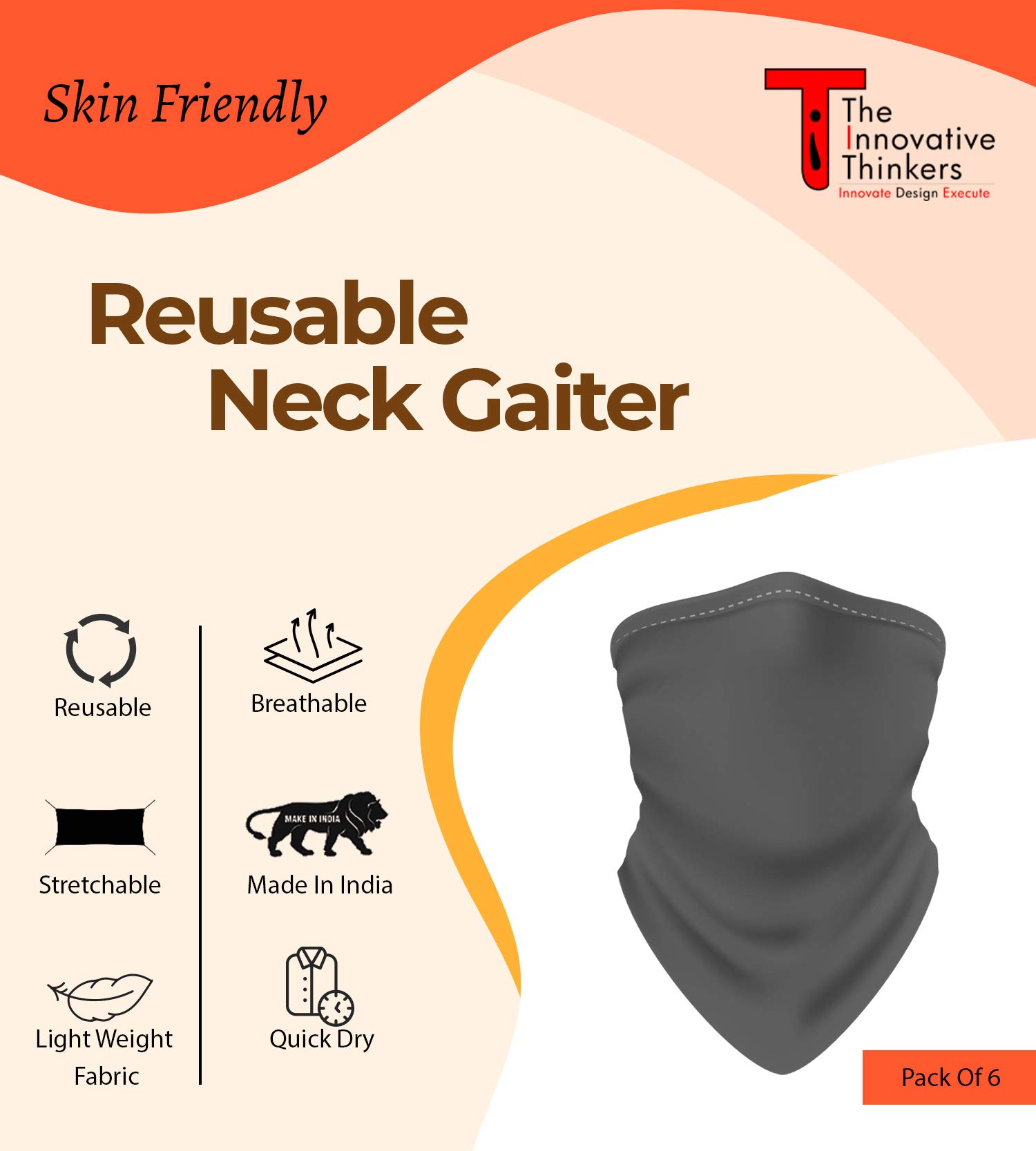 The Innovative Thinkers Pack of 6 Cotton Neck Gaiter for Men, 12 X 8.5