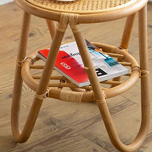 Sofa Side Table Couch Table Natural Rattan Round Side Table with Storage Shelf, Nightstand Modern End Table for Living Room Bedroom Office Small Spaces, Hand-Woven Rattan End Table Coffee Table