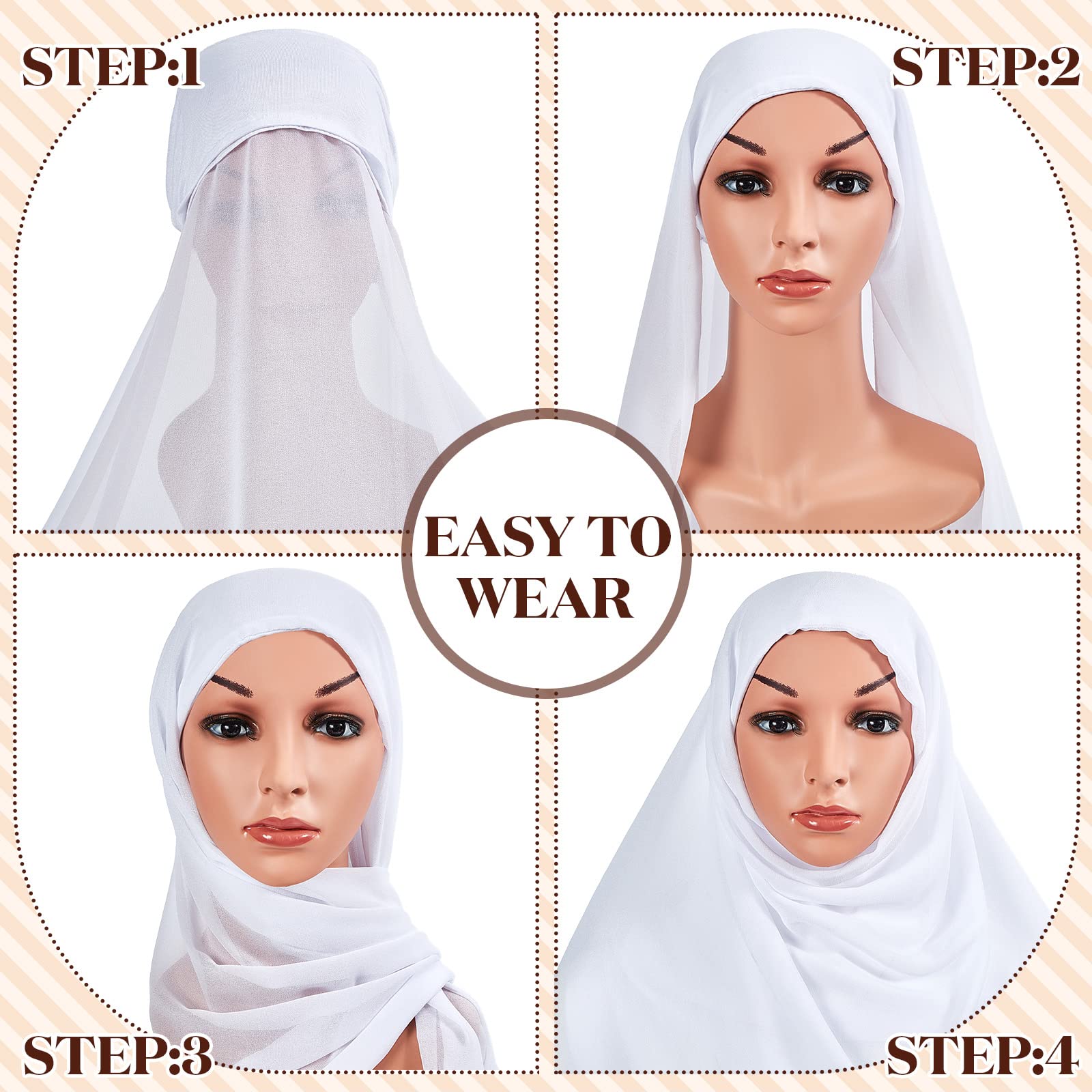 Taiyin 2 Pieces Women Hijab with Tie Back Undercap Instant Chiffon Hijab Solid Color Muslim Chiffon Head Wraps Soft Hijab for Women Muslim, Multicolor