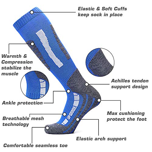 UGUPGRADE Ski Socks Merino Wool High Performance Warmth Snowboard Socks for Winter Outdoor Men Women Kids, Grayblue(2 Pair), Medium