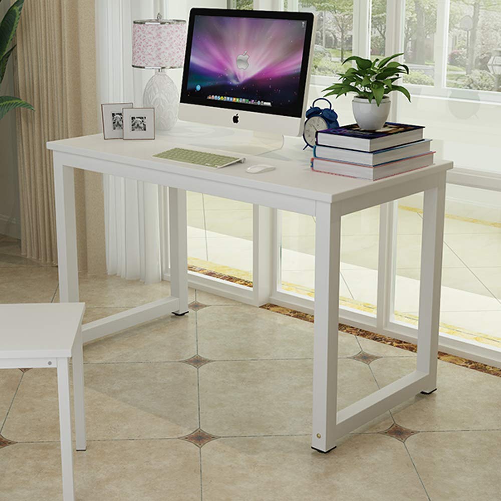 VebaCidi White Computer Desk for Home Office Laptop iPad TV Notebook PC 43" Study Writing Table Modern Simple Office Workstations White Metal Frame