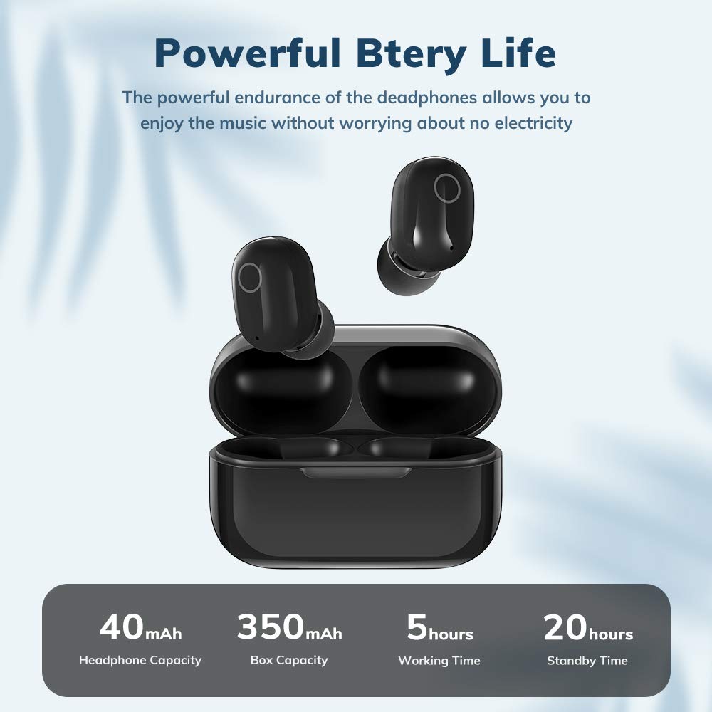 True Wireless Earbuds Bluetooth Headphones Touch Control with Wireless Charging Case in-Ear Headset for Sports, Mystic Black