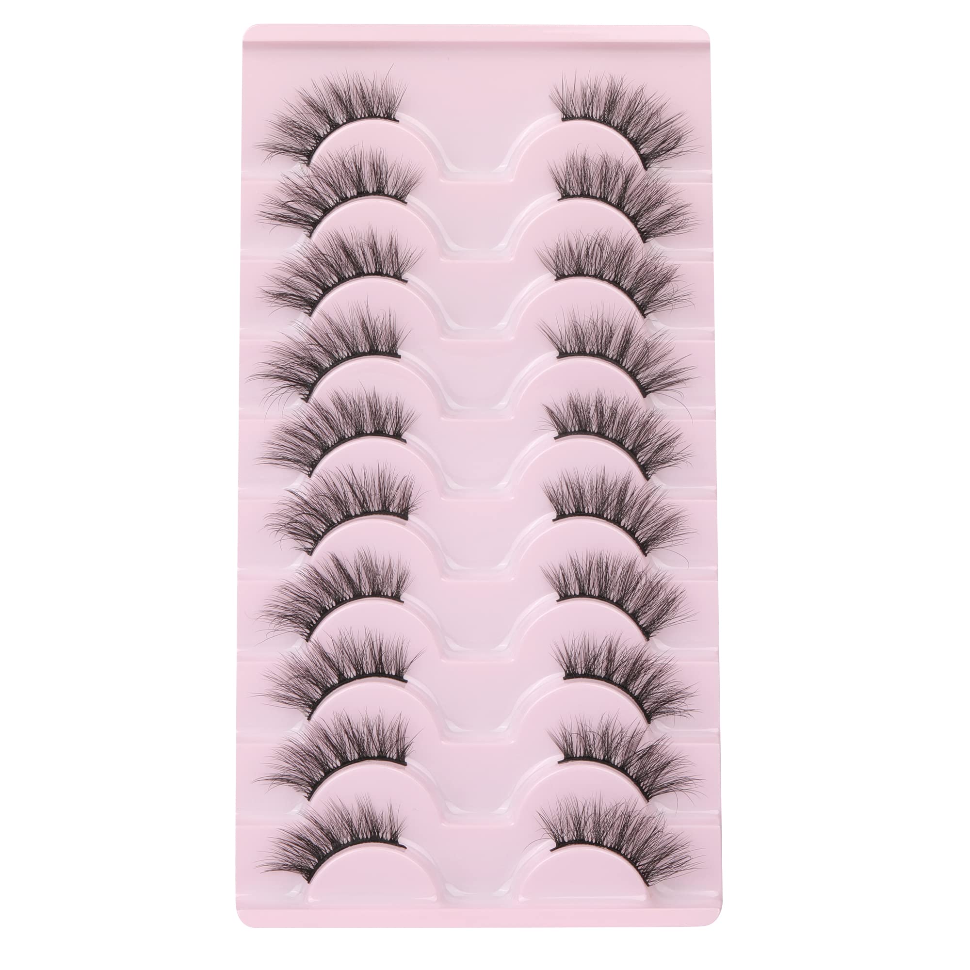 wiwoseo False Eyelashes Half Lashes Strip Natural Wispy Fluffy Faux Mink Lashes 14MM Eyelashes 10 Pairs Pack