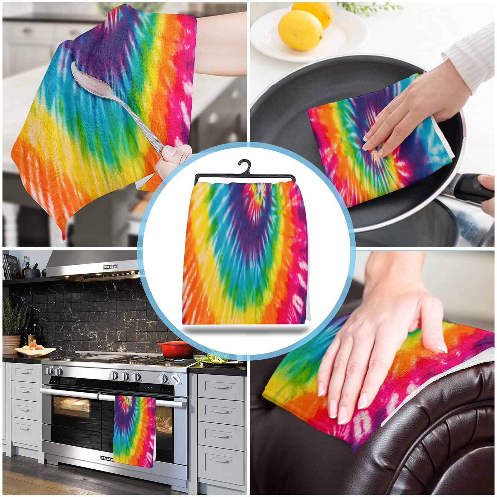Zadaling Cotton Kitchen Towels Artwork Rainbow Florals Kitchen Dish Cloths, Ultra Soft Absorbent Quick Drying Dish Towels, Tea Towels/Bar Towels/Hand Towels for Bathroom 2 Pack