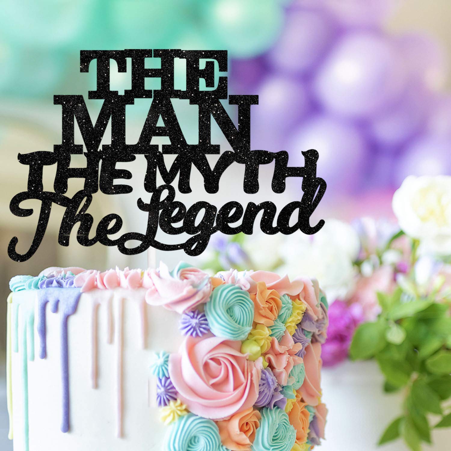 The Man The Myth The Legend Cake Topper Decorations Dad Birthday Theme Happy Father’s Day Party Decor Supplies Black