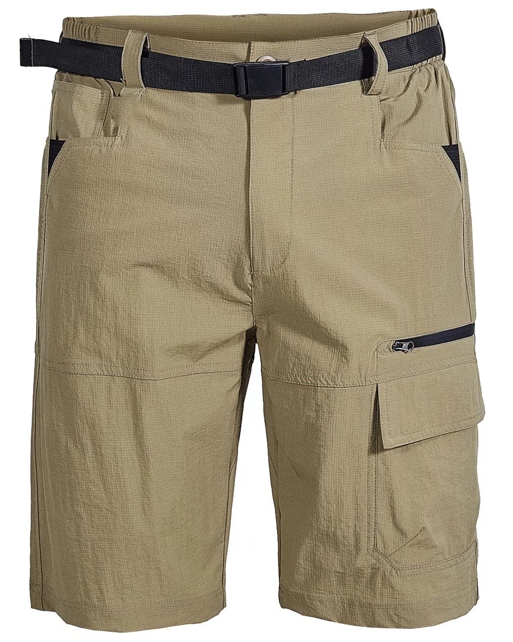 VtuAOL Outdoor Lightweight Cargo Shorts Quick Dry Shorts Zipper Pockets for Men Khaki US 32