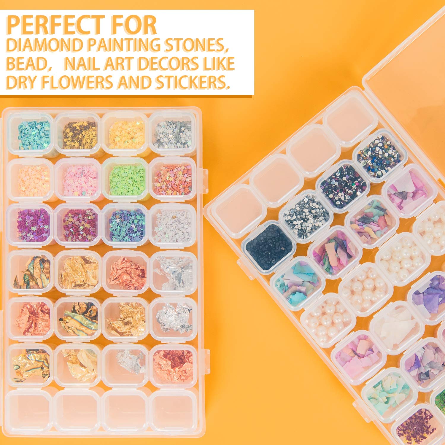 Vumdua 6 Pack Diamond Embroidery Box, 28 Grids Plastic Bead Storage Case Containers Diamond Painting Accessories Tool for DIY Art Craft