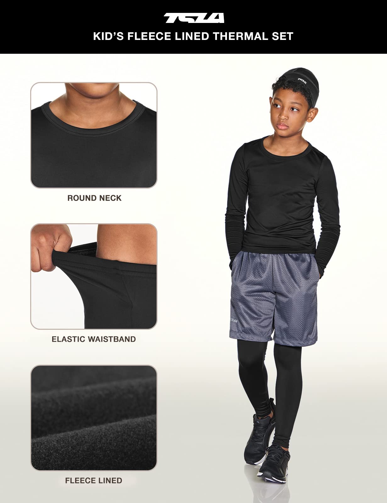 TSLA Kid's & Boy's and Girl's Thermal Underwear Set, Soft Fleece Lined Long Johns, Winter Base Layer Top & Bottom, Boy Thermal Set Black, 16