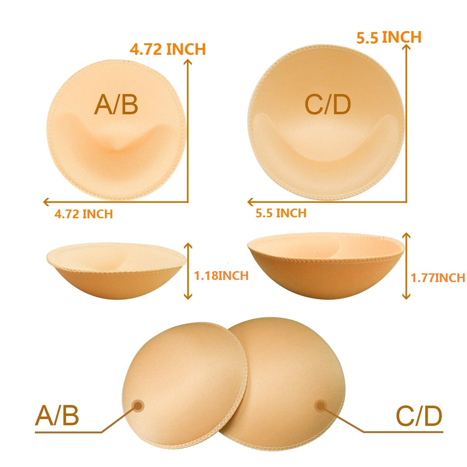 TopBine Round Soft Push Up Bra Inserts Pads Removable Sport Bra Cups Inserts Mastectomy Bra Inserts for Bikini Top Swimsuit (C/D)