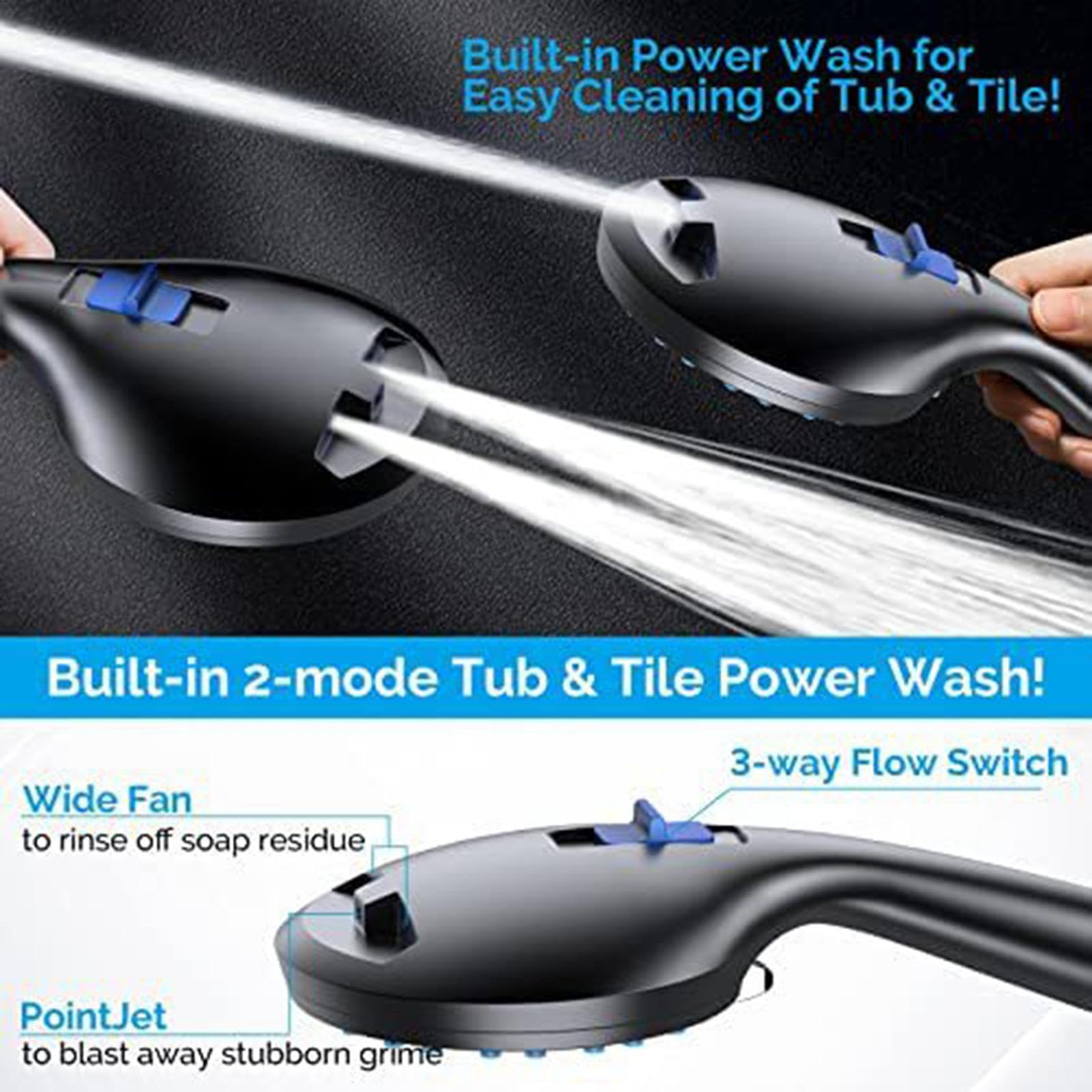 Shower Head, ABS Multifunctional Bathroom Showerheads, High Pressure Hand Held Showerhead, Stainless Steel Hose Showerhead Kit, Adjustable Replacement For Bathroom Shower