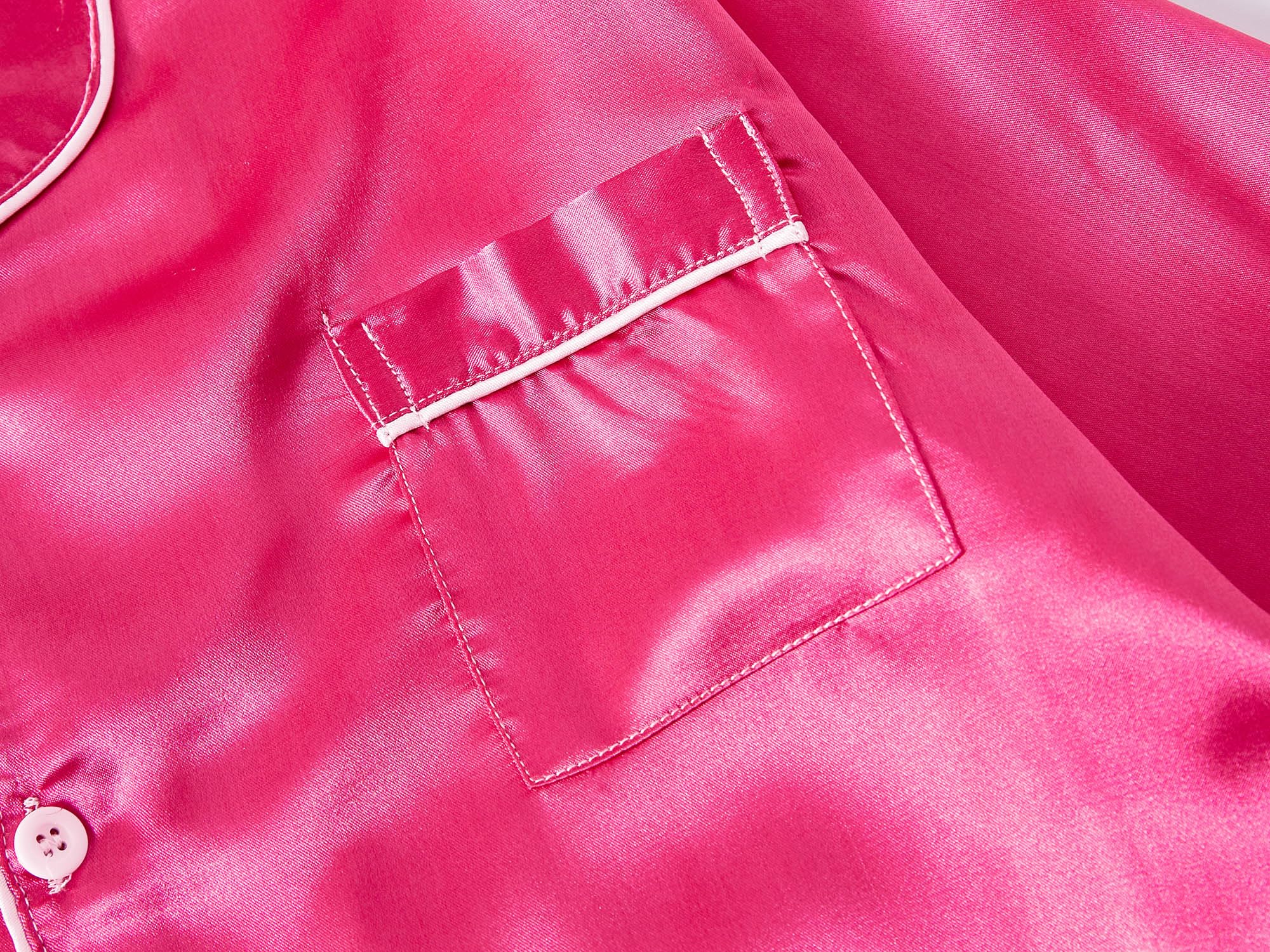 Topgal Cute Hot Pink Pajama Set for Girls β Satin Silky Long Sleeve & Pants Button Down PJ Set Size 10