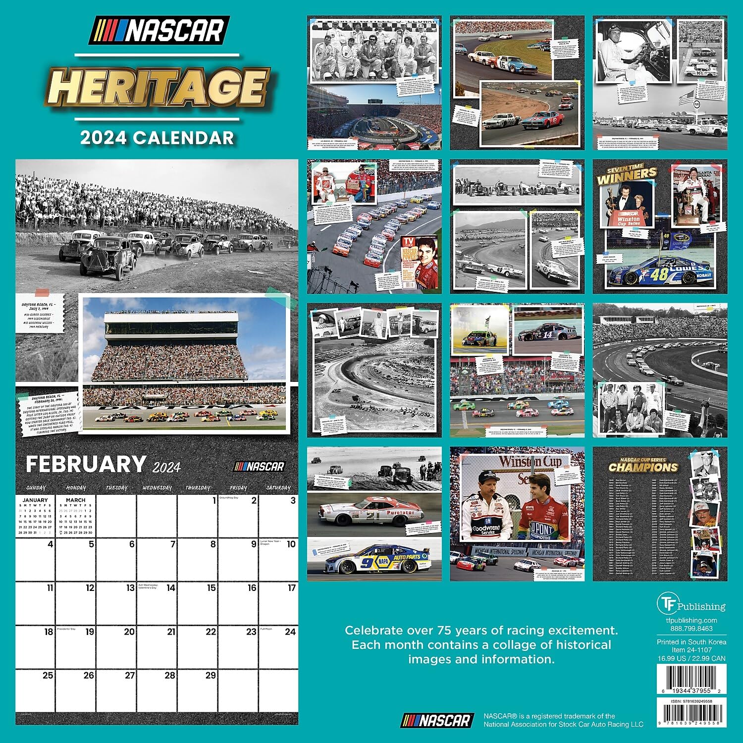 TF PUBLISHING 2024 Nascar Heritage Wall Calendar | Large Grids for Appointments and Scheduling | Vertical Monthly Wall Calendar 2024 | Home and Office Organization | Premium Gloss Paper | 12"x12"