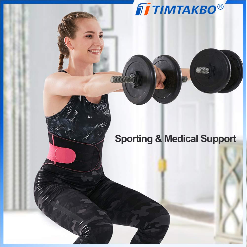 T TIMTAKBO Waist Back Support Belt for Women Men,Lower Back Brace Lumbar Support for Lower Back Pain Relief, Adjustable Flexible Sport Girdle Waist Support Belt(Black/Red, S/M Fit Belly 23.5"-31.5")