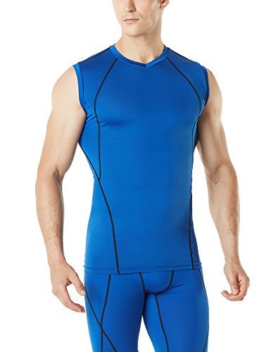 TSLA Men's V Neck Sleeveless Workout Shirts, Dry Fit Running Compression Cutoff Shirts, Athletic Training Tank Top, V Neck Top Navy, X-Small