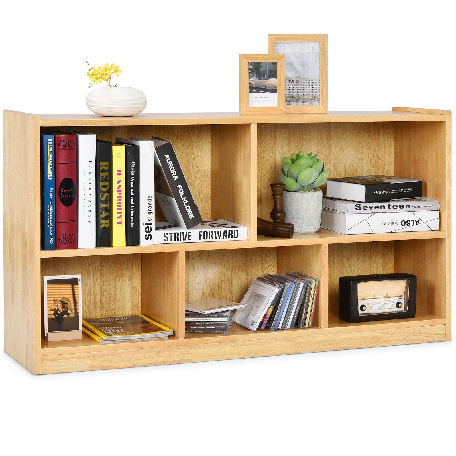 Tangkula 5 Cube Bookcase, 2 Tier Wooden Storage Open Bookshelf, Multipurpose Display Storage Cabinet for Living Room, Bedroom, Hallway, Kid's Playroom, Reading Nook (Yellow)