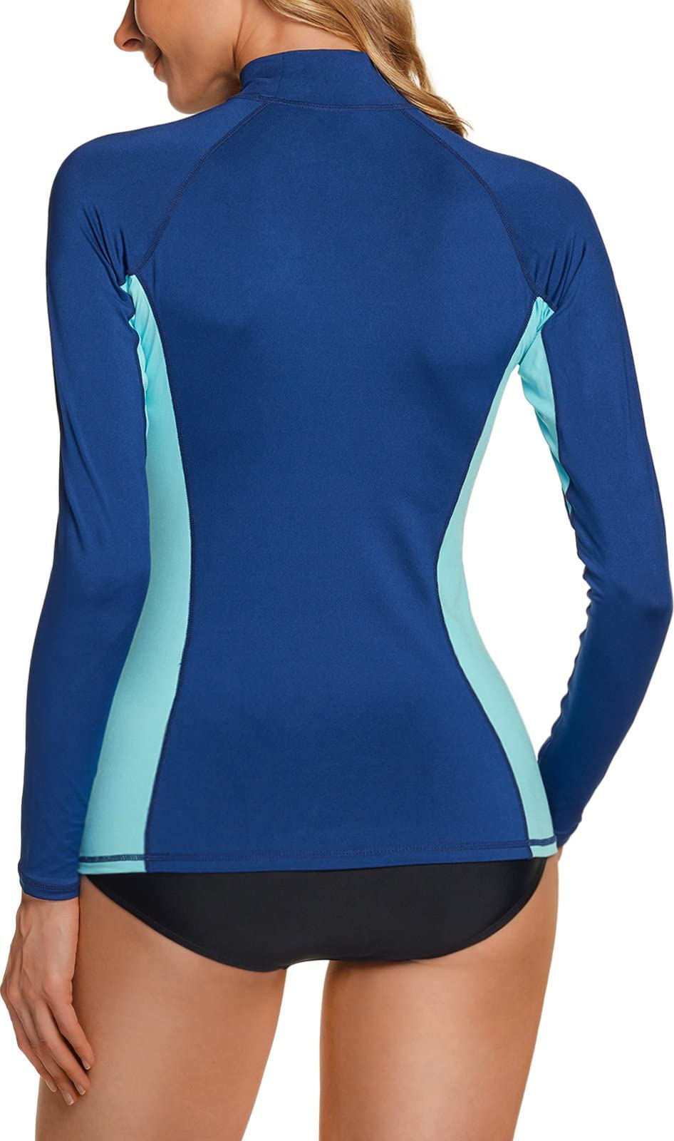 TSLA Women's UPF 50+ Rash Guard Long Sleeve, UV/Sun Protection Swim Shirts, Water Beach Surf Swim Top, Basic Print Navy & Pink, Medium