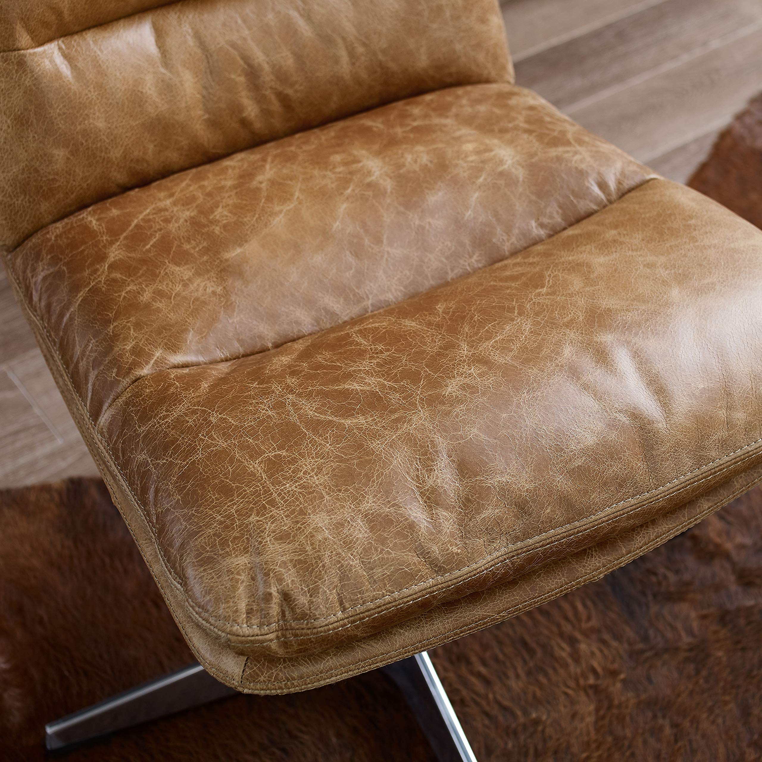 Volans Mid Century Modern Genuine Leather Swivel Home Office Desk Chair with Aluminum Alloy Base