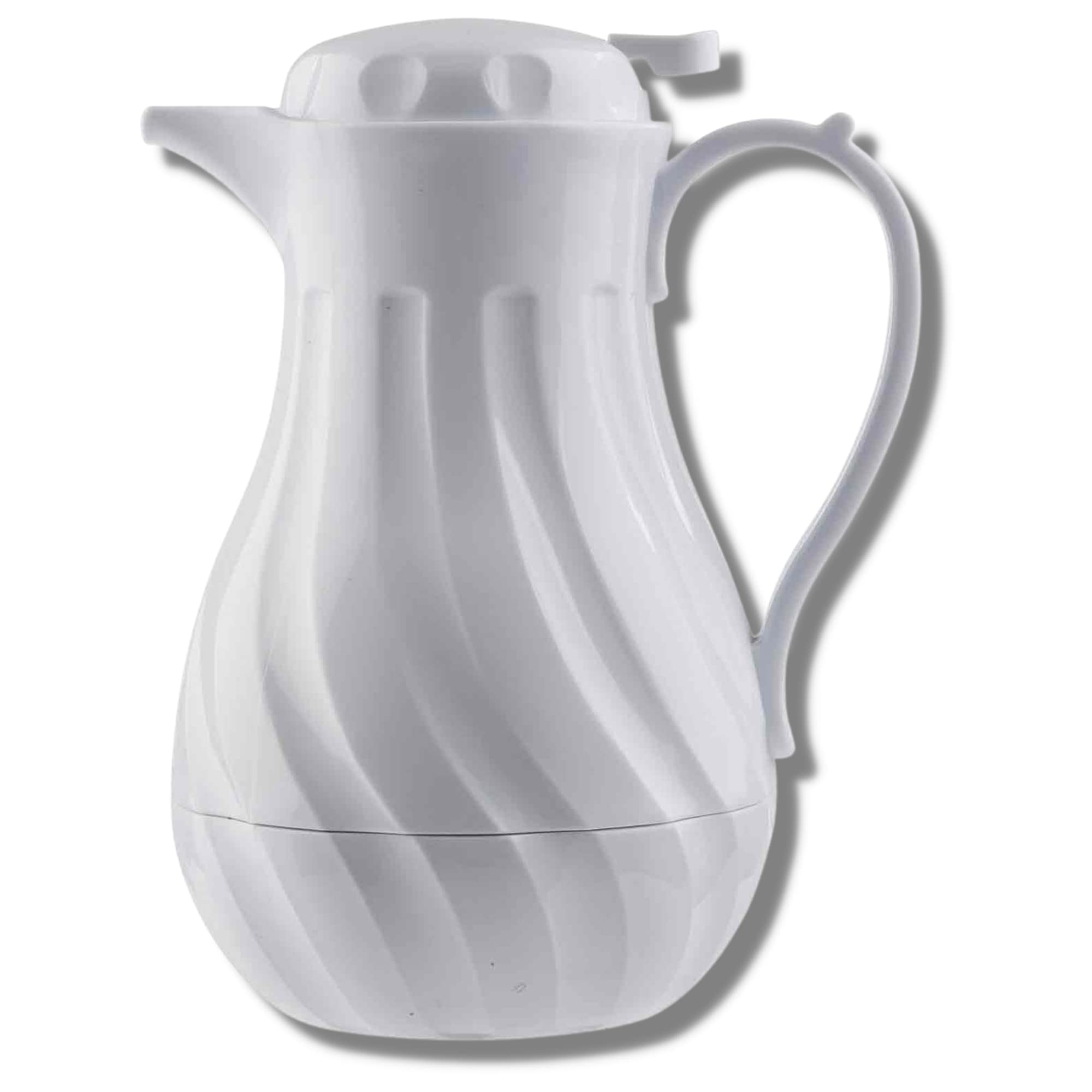Tablecraft Insulated Coffee Server, Tea and Hot Water Beverage Dispenser, Swirl Thermal Triple Wall Serving Pitcher, Commercial Restaurant Foodservice Plastic BPA Free Pot, White, 40 Ounce