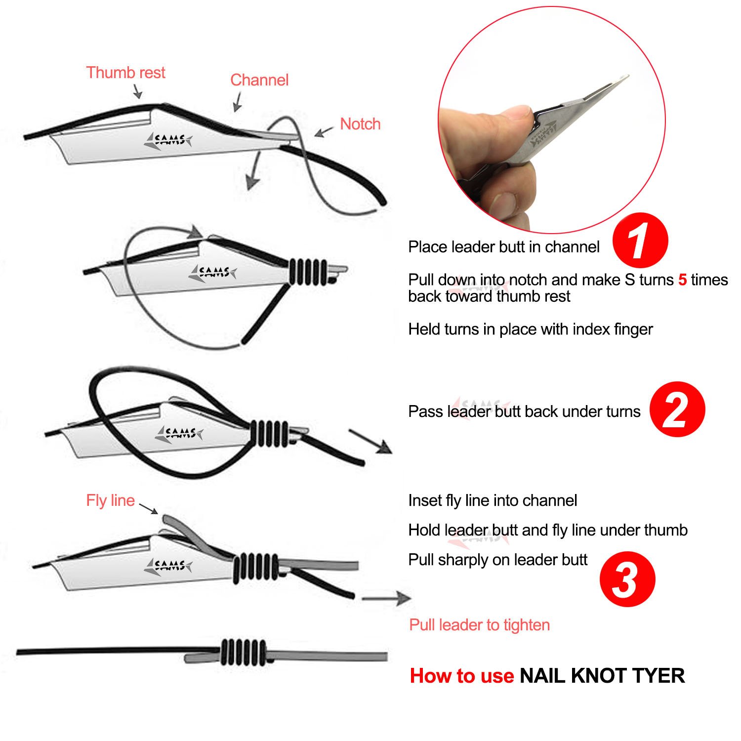 SAMSFX Fishing Magnum Knot Tying Tool and Loop Tyer with Zinger Retractor Combo Fly Fishing Angler Accessories (Silver Knot Tool with Retractor & Loop Tyer)