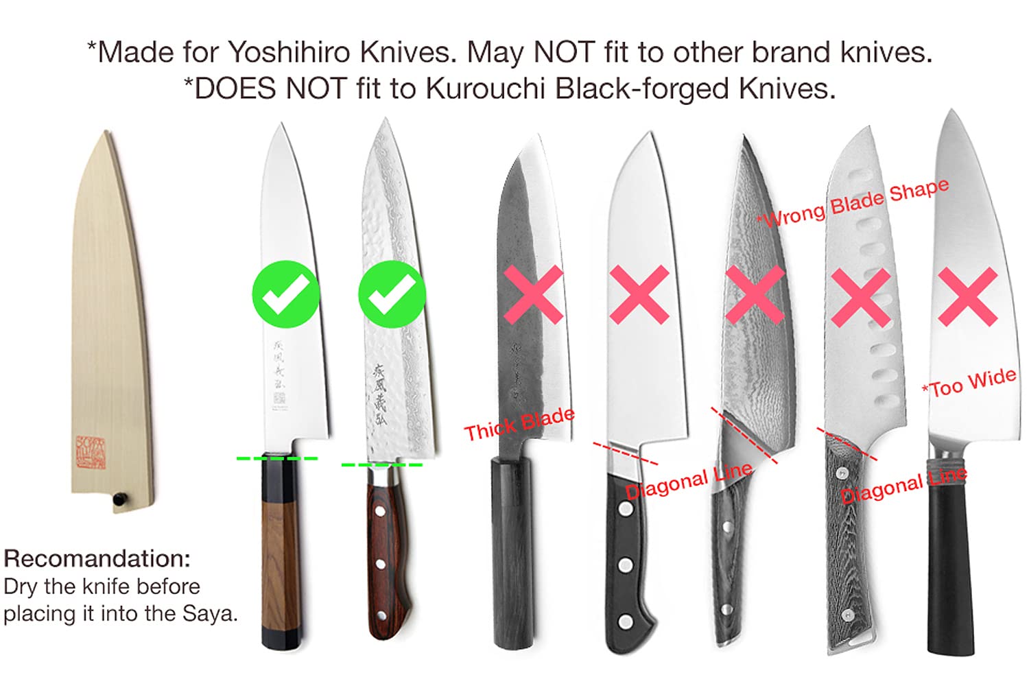 Yoshihiro Natural Magnolia Wood Saya Cover Blade Protector for Gyuto 210mm