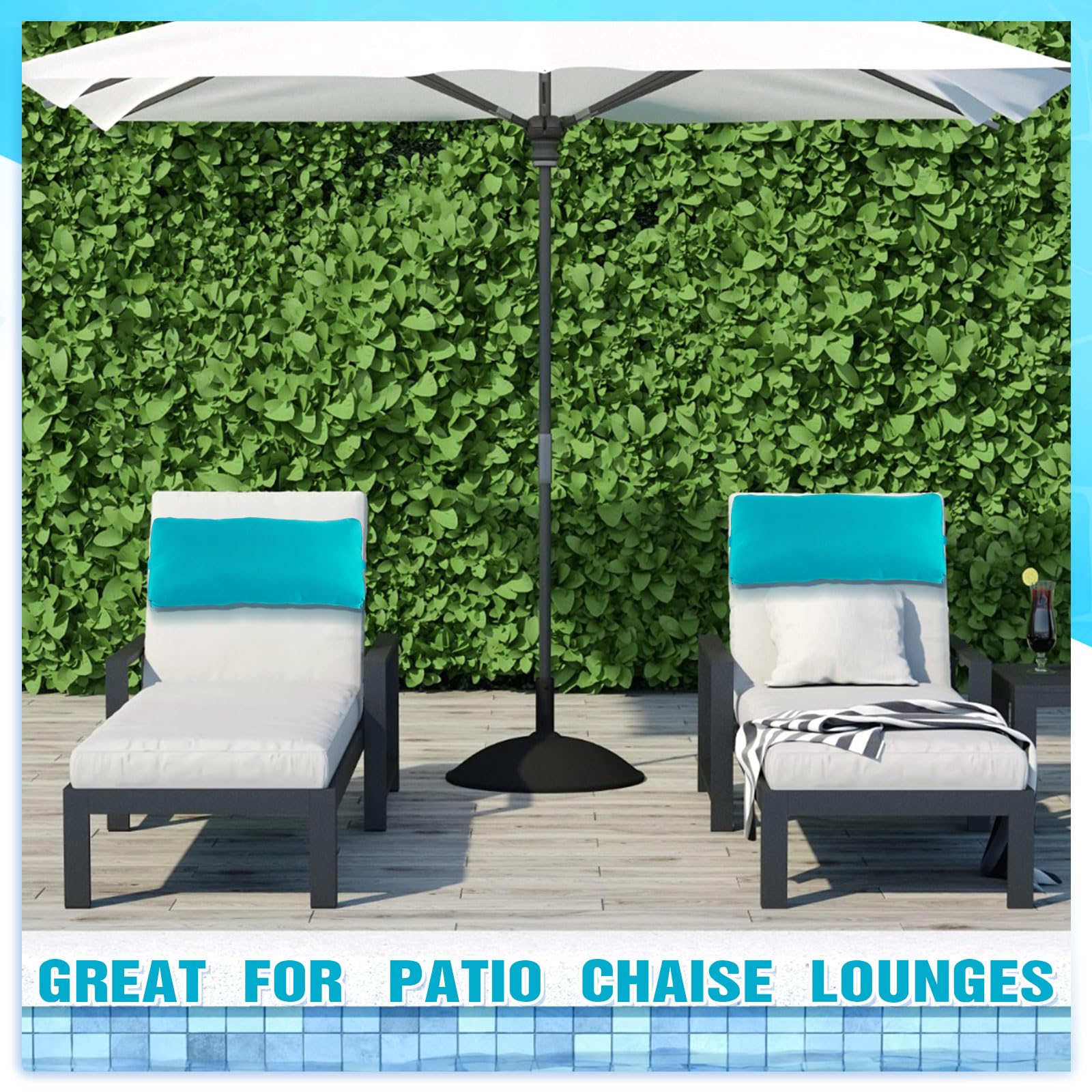 Ripeng 2 Pcs Headrest Pillow Pool Furniture Lounge Pillow Chair Pillows Patio Furniture Pillows with Adjustable Elastic Tape Band Head Support Pillow for Pool Patio Chairs Beach (Blue)