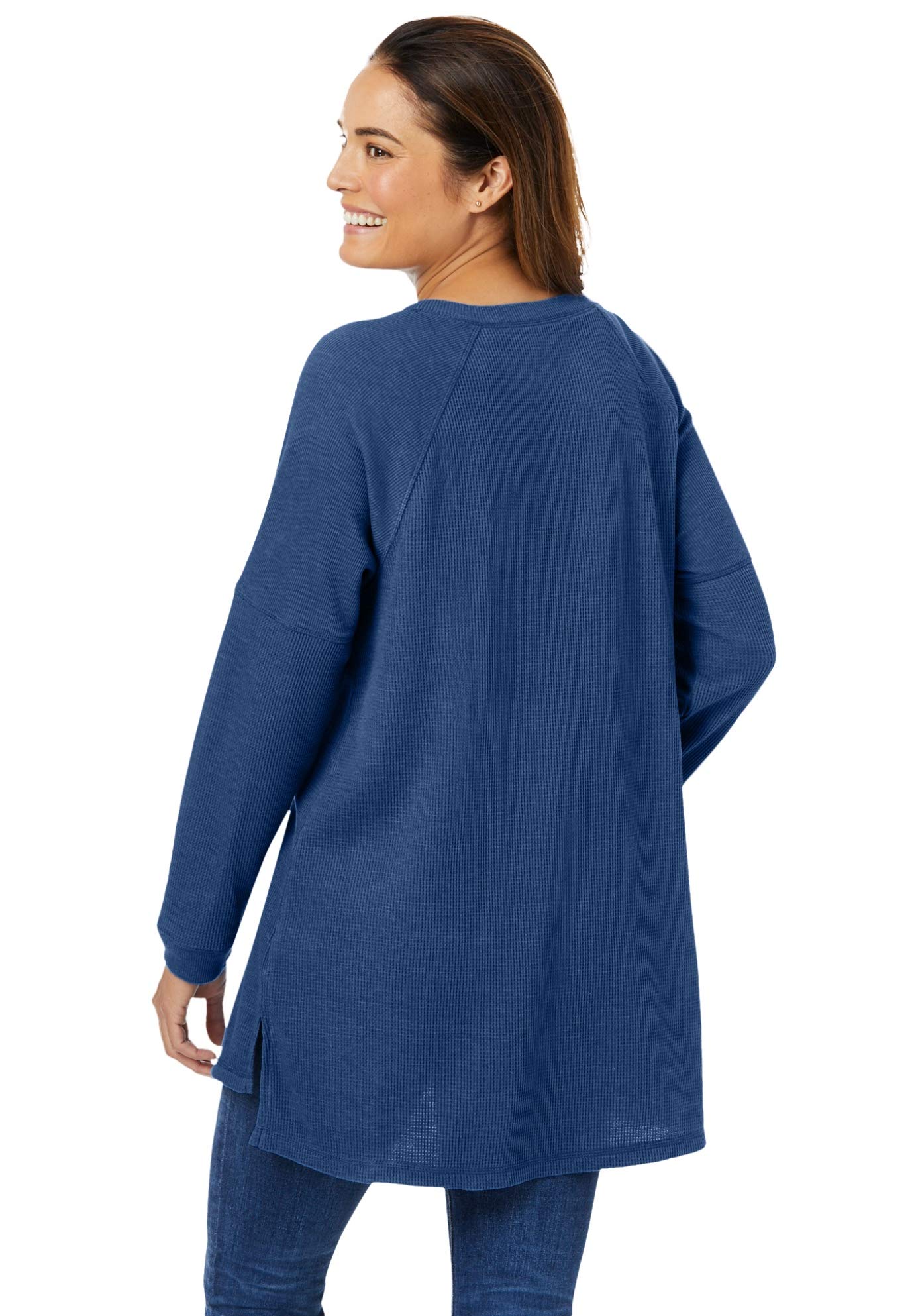 Woman Within Women's Plus Size Washed Thermal Waffle Raglan Sweatshirt - 30/32, Deep Claret Purple