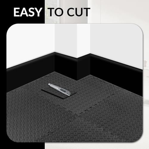 Signature Fitness Puzzle Exercise Mat with EVA Foam Interlocking Tiles, Black, 1/2β Thick, 12 Tiles, 48 Sq Ft