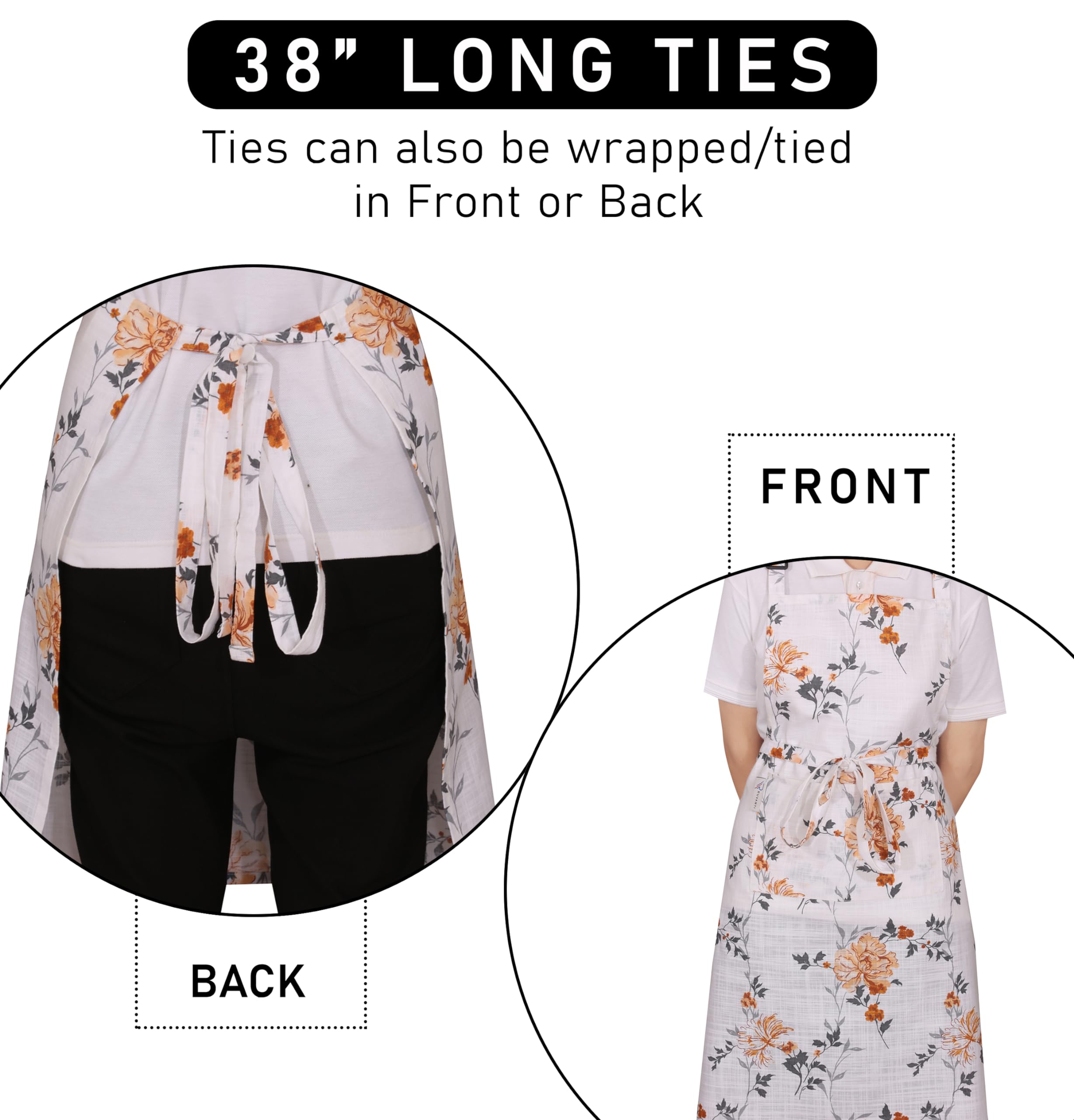 RUVANTI Aprons for Women with Pockets - Adjustable up to XXL - 100% Cotton - Cute Aprons for Cooking, Kitchen, Server, Barber, Restaurant, Chef Apron - 1 Pack - Grey Floral