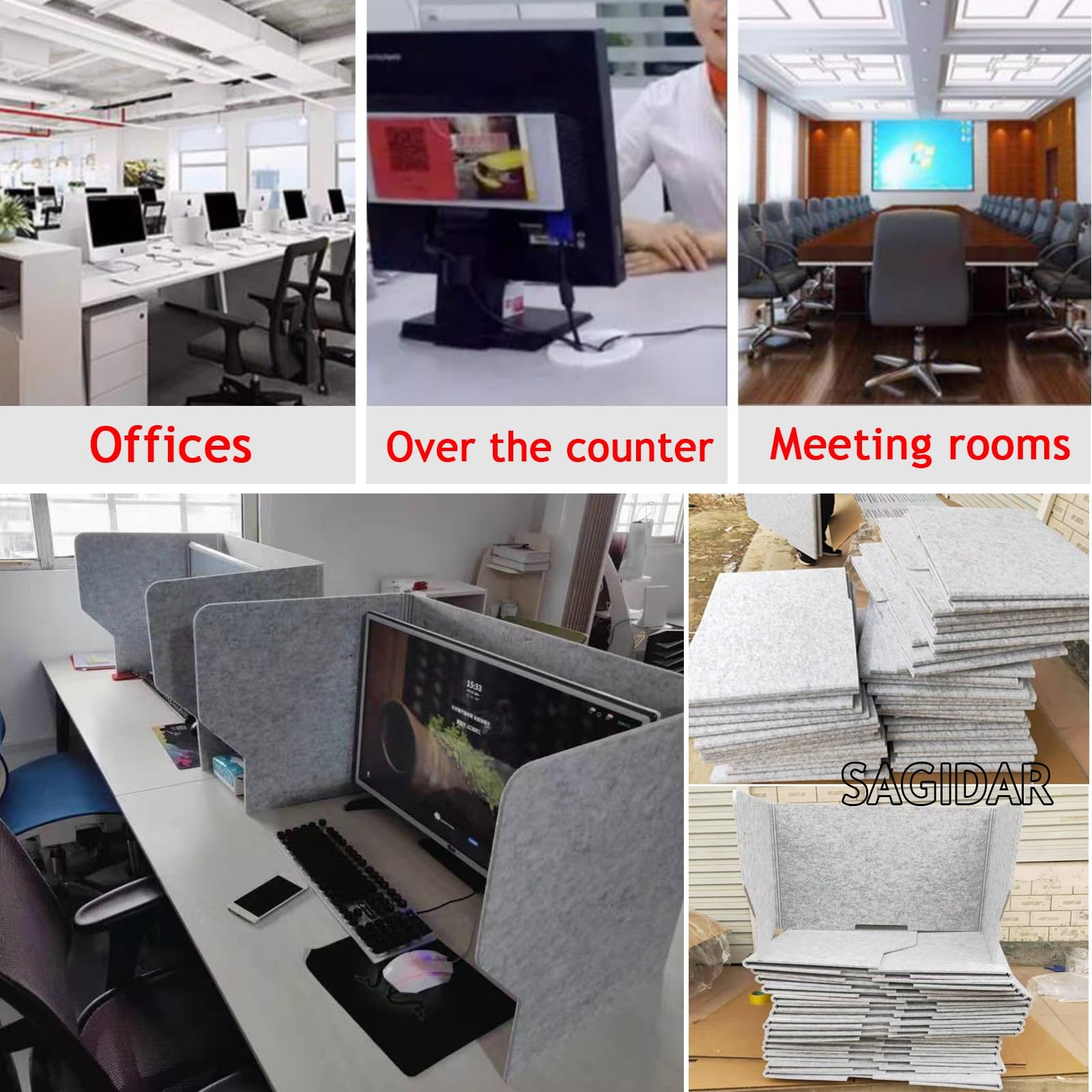 SAGIDAR Office Divider Partition, Desk Barrier Sneeze Guard, 60/80/100cmx50cmx50cm, Tabletop Divider Sound Absorbing, Folding Portable, 3-Panel Partition Polyester Fiber