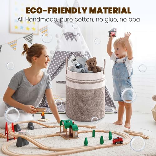 Wekin Rope Laundry Hamper Basket, 58L Tall Nursery Hamper for Blanket Storage, Large Baby Clothes/Toy Storage,Woven Hamper for Bedroom, Living Room