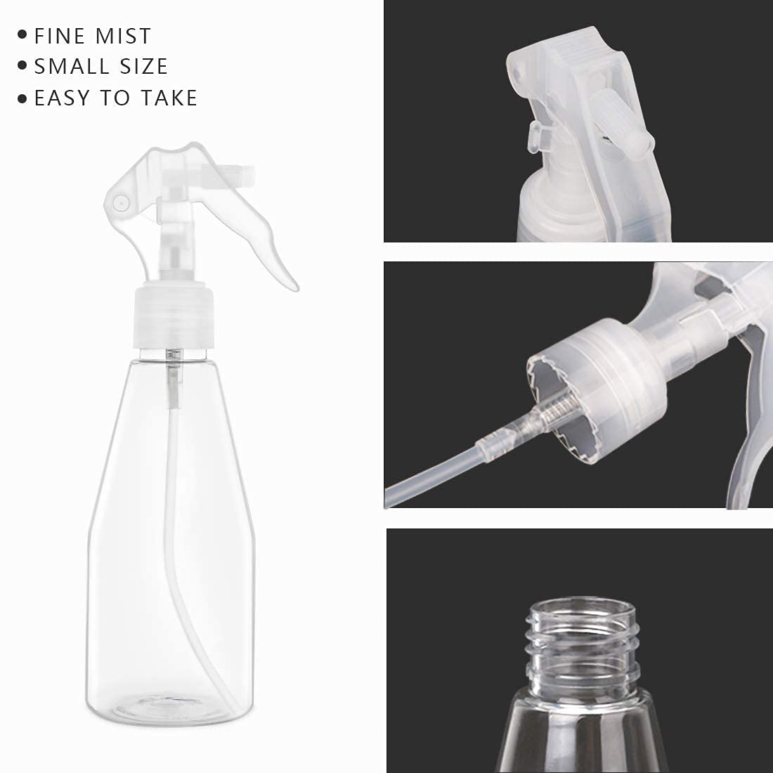 Umoonfine Plant Spray Bottle, 6.8oz Clear Fine Mist Empty Sprayer Bottles Small for Hair & Plants, 2 Pack
