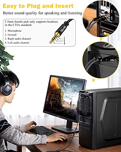 SOLMIMI Headphone Splitter for Computer (1M), 3.5mm TRRS Female to 2X3.5mm TRS Male Microphone Stereo Audio Jack, Compatibel for 4-Ring Headset to PC with Separate Microphone and Headphone Jacks.…