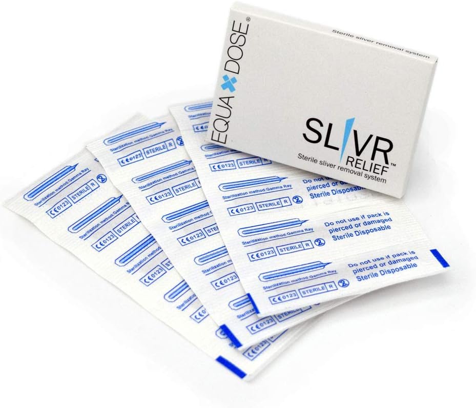 The Sliver Removal System for Slivr Relief. Includes 15 Clean Sliver removers, Precision Tweezers, and a Waterproof Container. Perfect for First Aid Kits