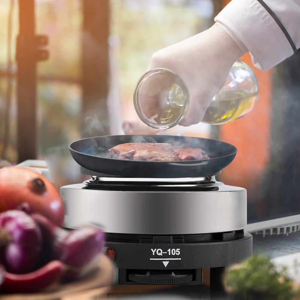 Silver,Black Small Hot Plate,Hot Plate Electric Stove, Portable 500W Electric Mini Stove Hot Plate Multifunction Home Heater Portable Single for Milk Water Coffee Heating (US Plug