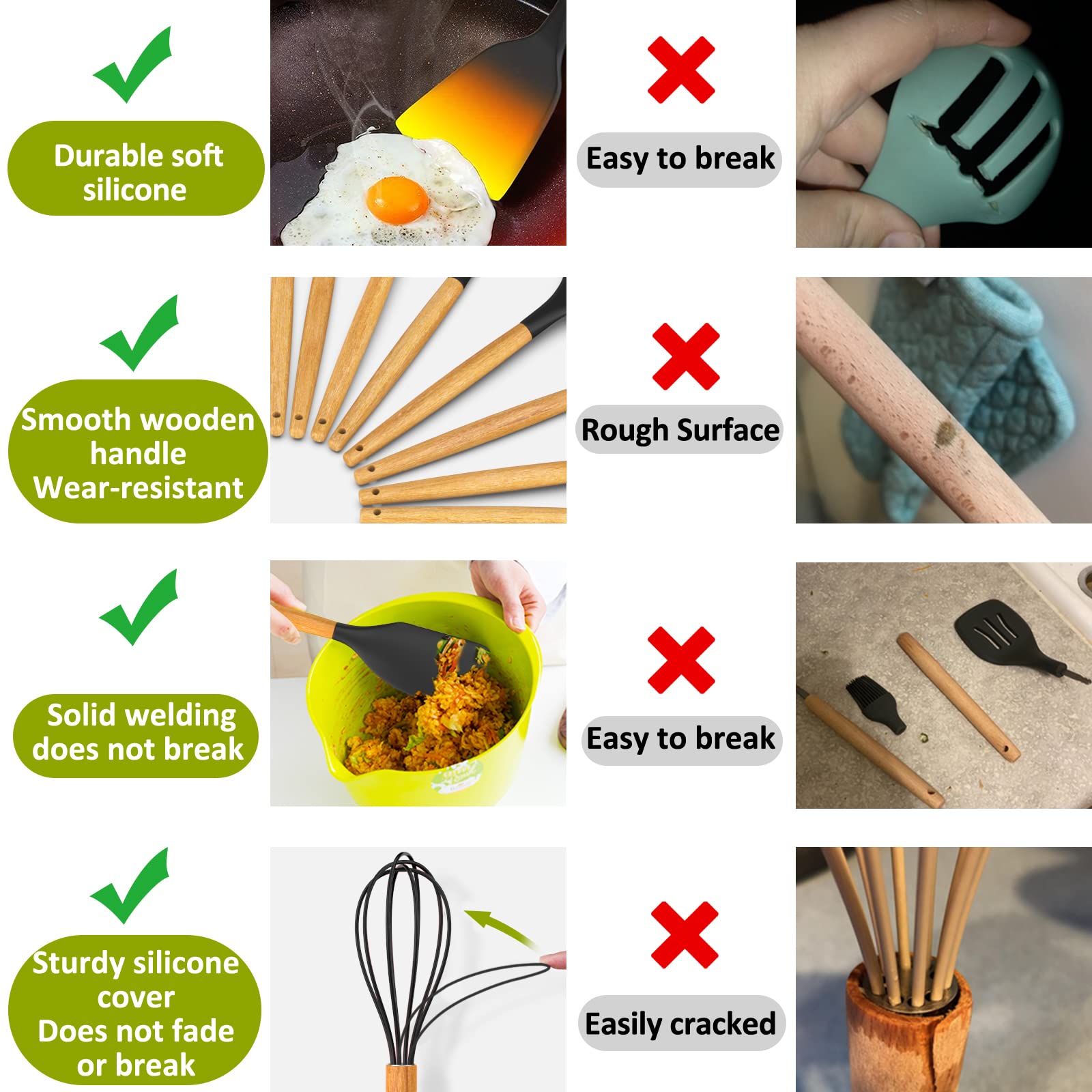 Silicone Kitchen Cooking Utensil Set, Fungun 35 Pcs Kitchen Utensils Spatula Set with Utensil Holder for Nonstick Cookware, BPA Free Cooking Utensils, Kitchen Tools Gift (Black)