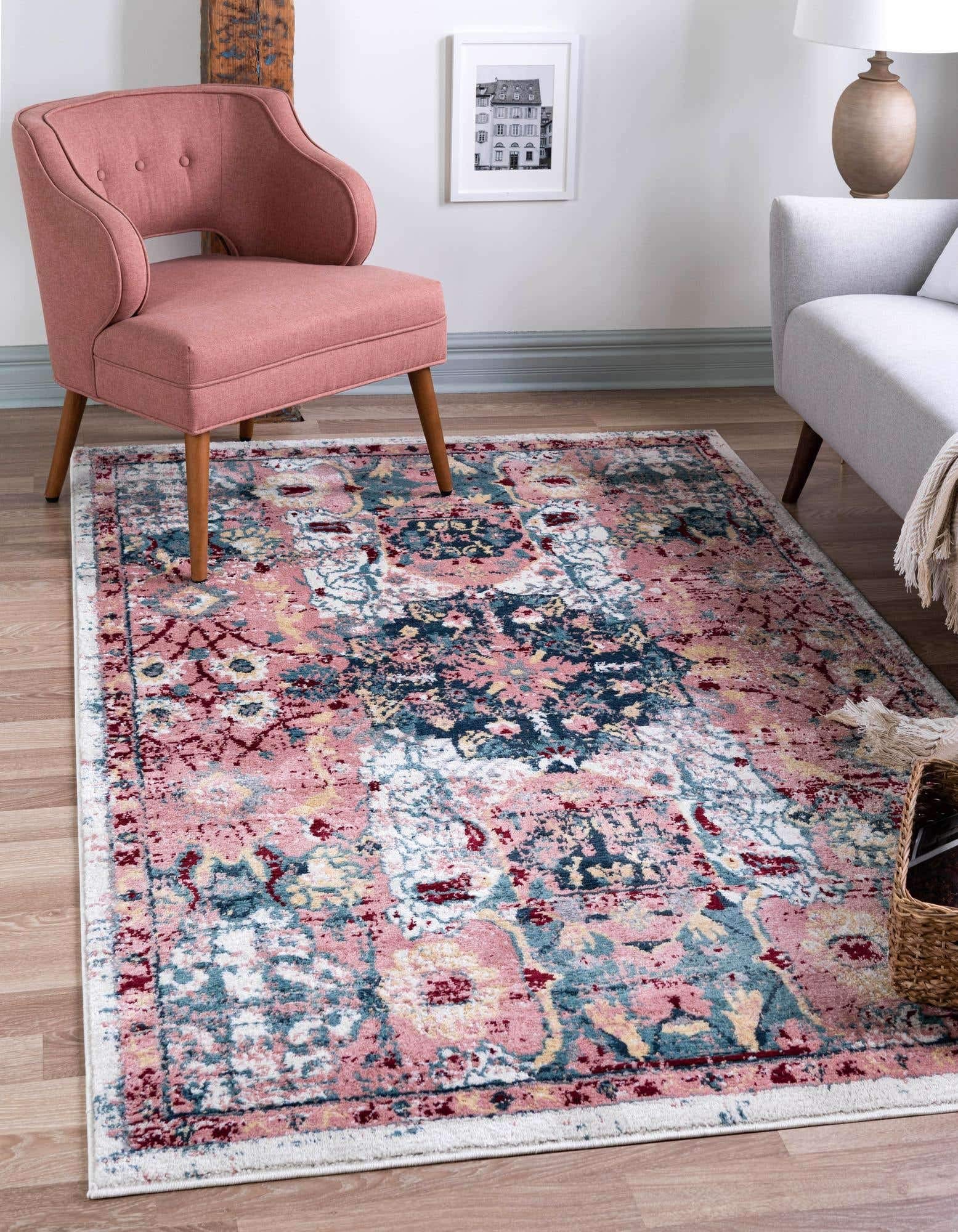 Unique Loom Sumter Collection Area Rug - Aiken (5' x 8' Rectangle, Pink/ Blue)