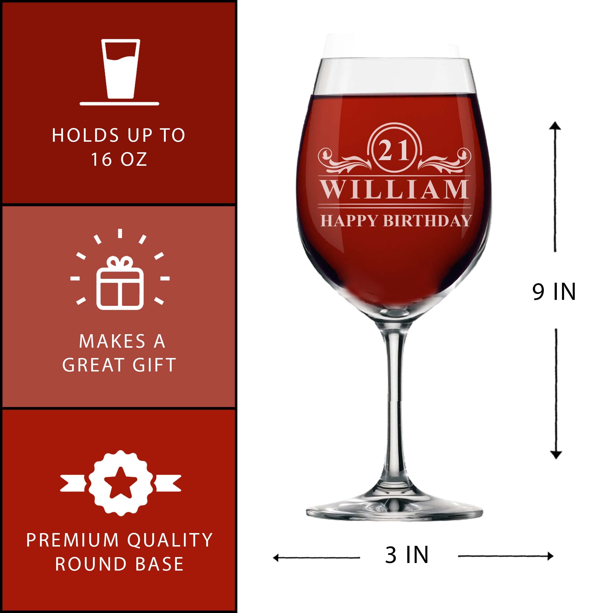 The Wedding Party Store, Custom Personalized Twenty First Birthday Square Shot Glass, Wine Glass, Champagne Flute, Beer Glass - Customized 21st B-day Celebration Party (16 oz Wine Glass with Stem)