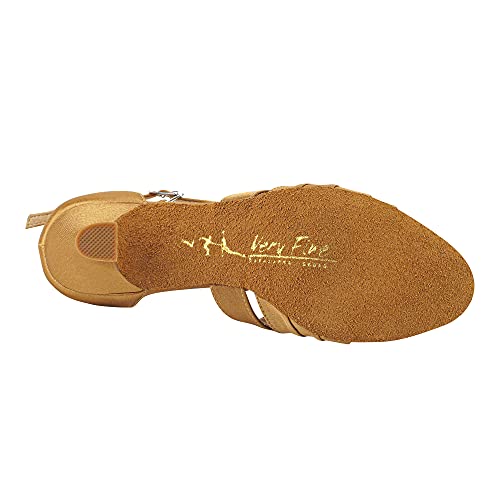 Very Fine Womens Dance Shoe Gabriella Bachata Swing Salsa Latin Ballroom Brown Satin 2.5" Heel 4.5 US