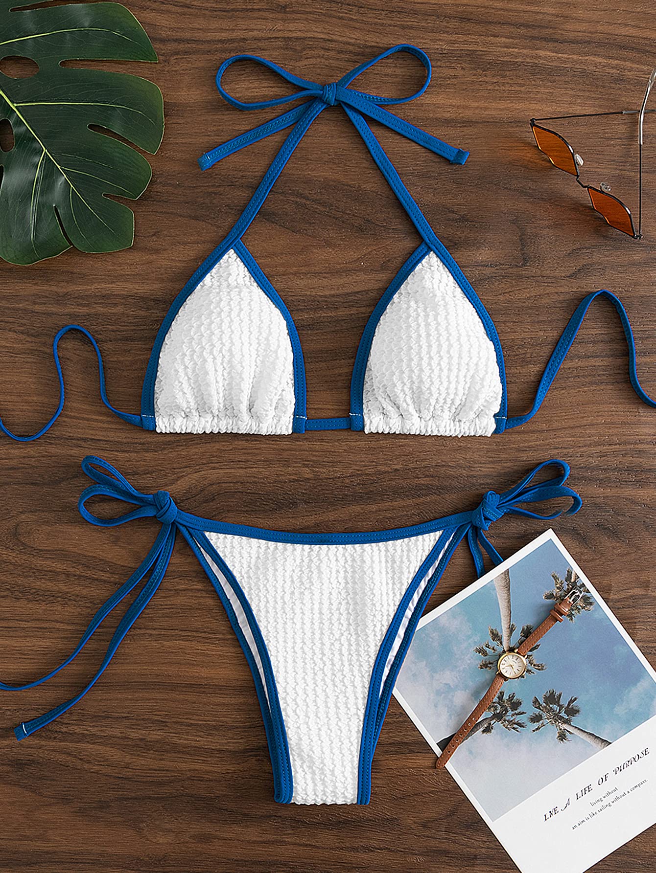 SHENHE Women's Sexy Bikini Sets Ring Triangle Tie Bathing Suits 2 Piece Swimsuits Beige S