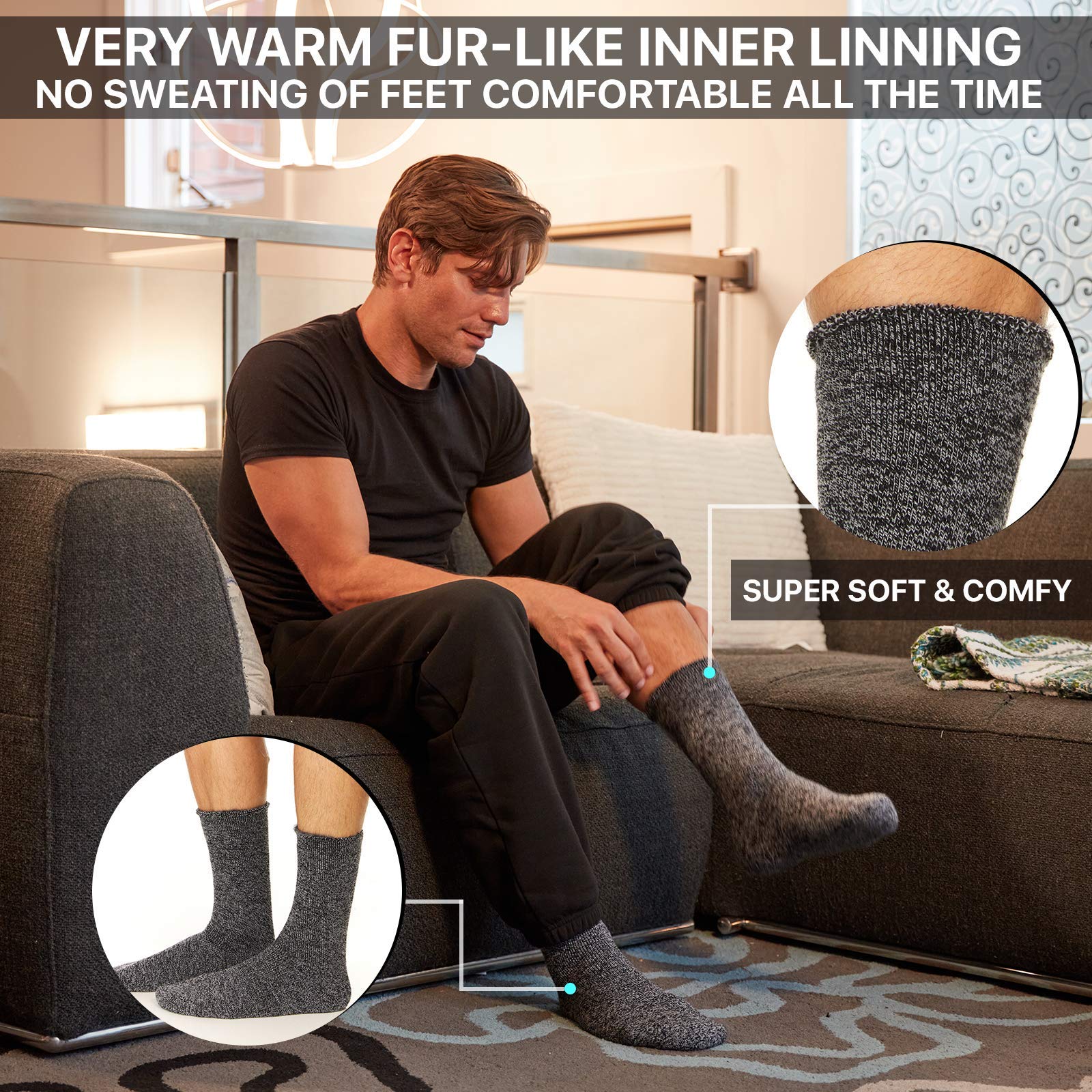 UNIQUE STYLES ASFOOR 3 Pack Thermal Heated Hiking Socks For Men, Thick Warm Winter Socks For Outdoors (7-12, Solid Charcoal/Light Grey/Navy)