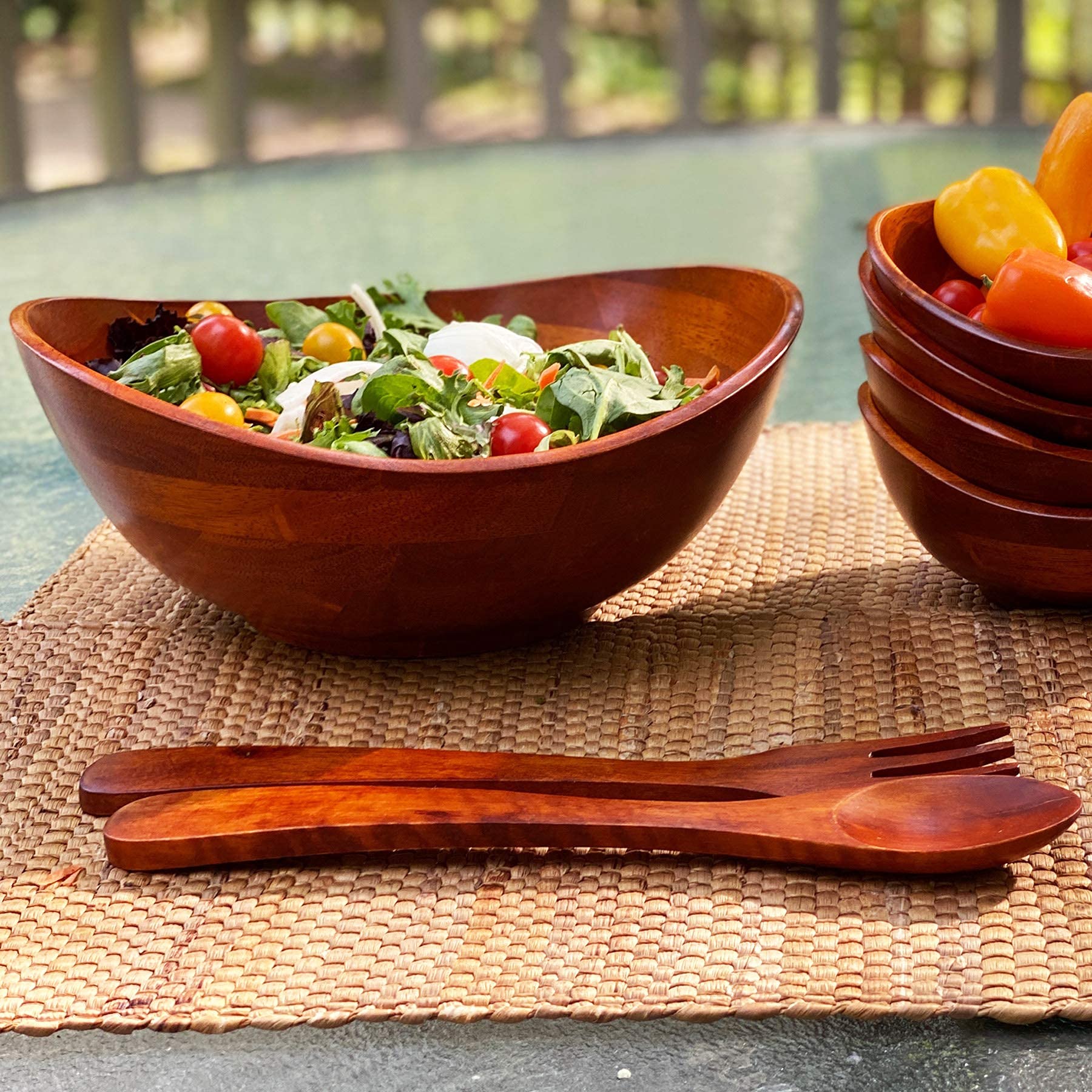Woodard & Charles Wood 3 Piece Salad Serving Bowl Set, 11 3/4" x 11" x 5"