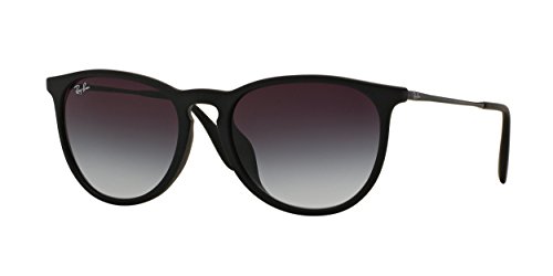 Ray-Ban RB4171F Erika Low Bridge Fit Round Sunglasses, Rubber Black/Light Grey Gradient Dark Grey, 54 mm