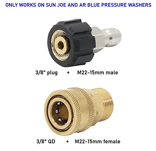 Vortxx Pressure Washer Quick Connect Adapter Set for Sun Joe SPX Series, M22-15mm to 3/8" Quick Release, 5000 PSI, Complete Hassle-Free Set