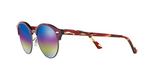 Ray-Ban RB4246 Clubround Round Sunglasses, Top Bordeaux On Transparent/Light Grey Mirrored Rainbow, 51 mm