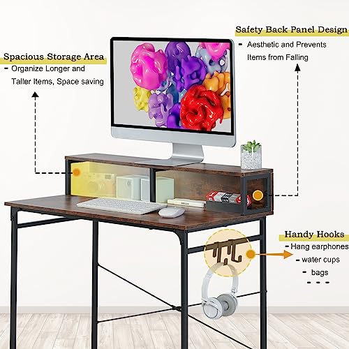 TEAMIX 32 inch Computer Desk with Shelf Study Writing Home Office Desk with Monitor Stand Vanity Table Mini Laptop Desk with Hooks 3D Printer Stand