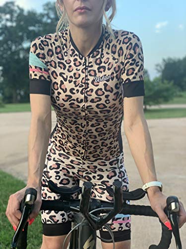 Women's Pro Series Leopard Print Cycling Short Sleeve Jersey, Bib Shorts, or Kit Bundle (Medium - Size 6, Jersey + Bib Shorts Set)