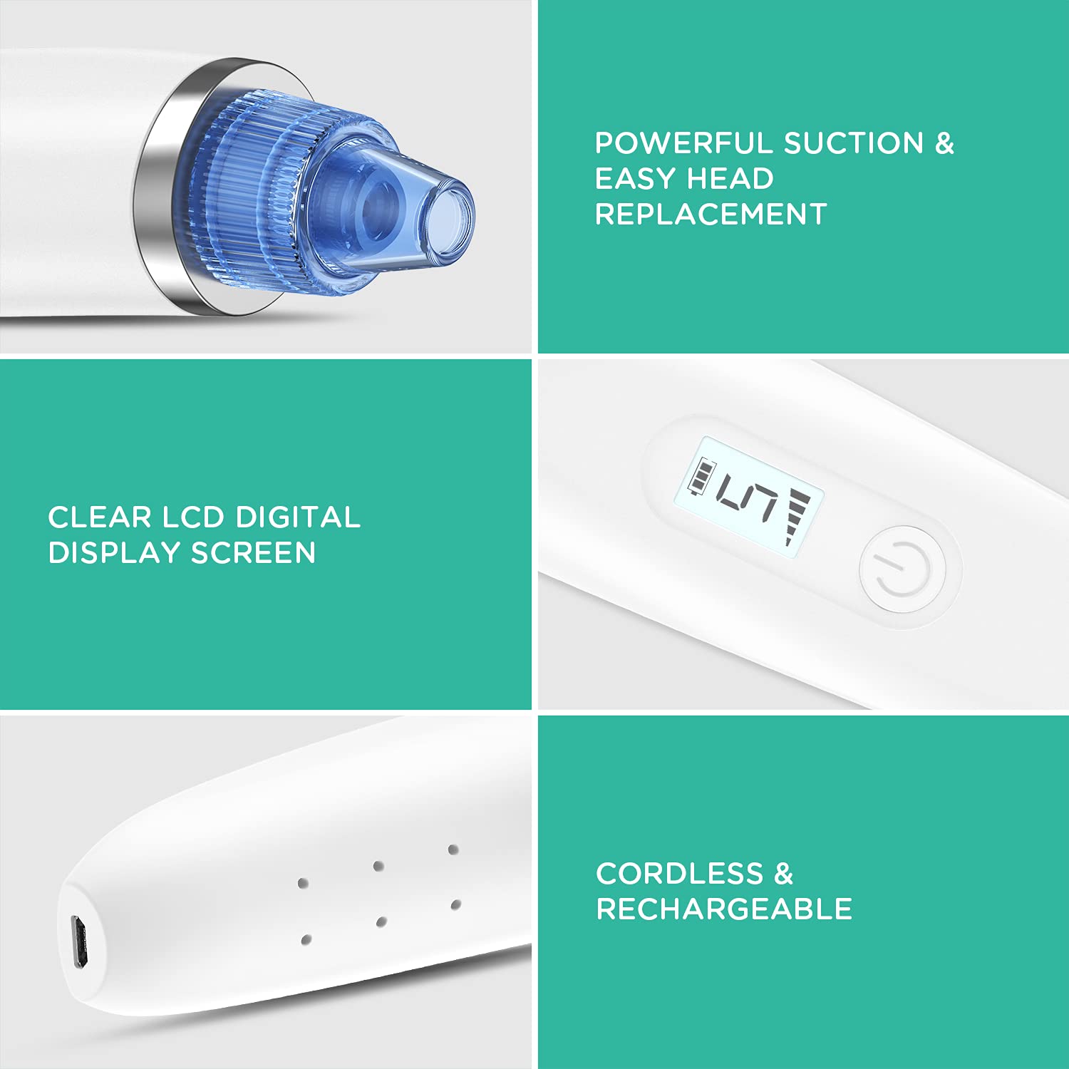VOYOR Blackhead Remover Pore Vacuum - Electric Face Vacuum Pore Cleaner Acne White Heads Removal with Suction Heads (BR510)