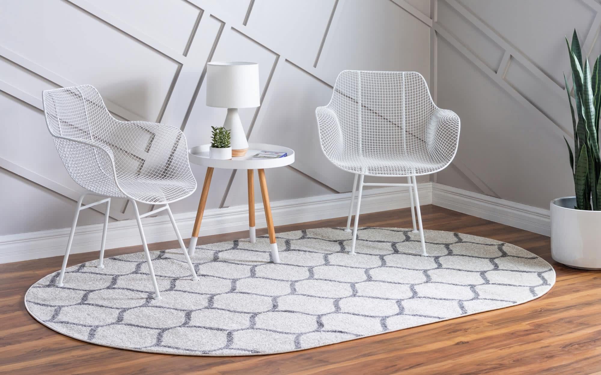 Unique Loom Trellis Frieze Collection Area Rug - Rounded (4' x 6' Oval, Ivory/ Gray)