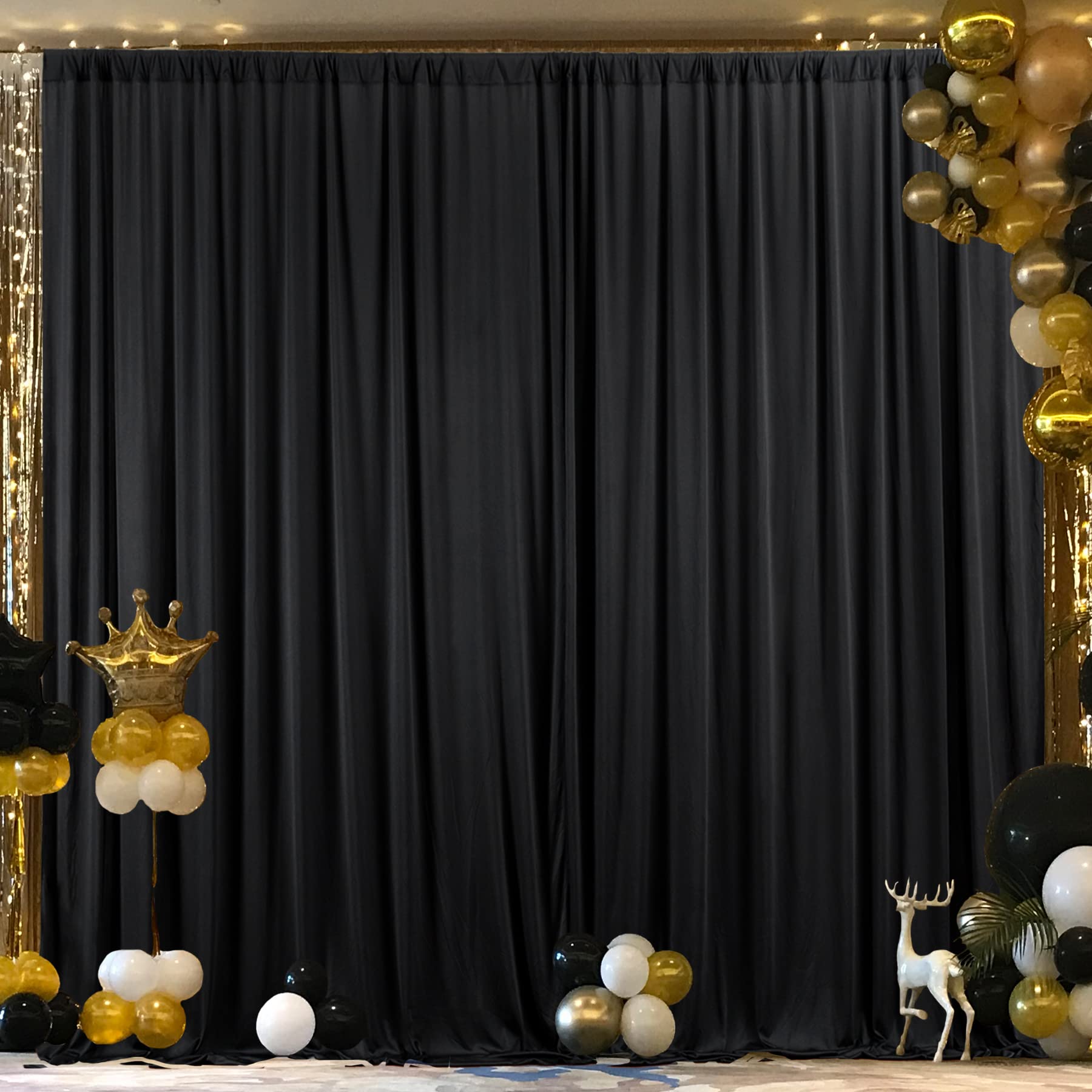 ZeroStage 10x10 ft Black Backdrop Curtains, Drapes for Parties Photo Photography Photoshoot Screen Wedding Bridal Shower Birthday Arched Wall Portable Fiesta Back Drop Decoration 5 x 10ft, 2 Panels