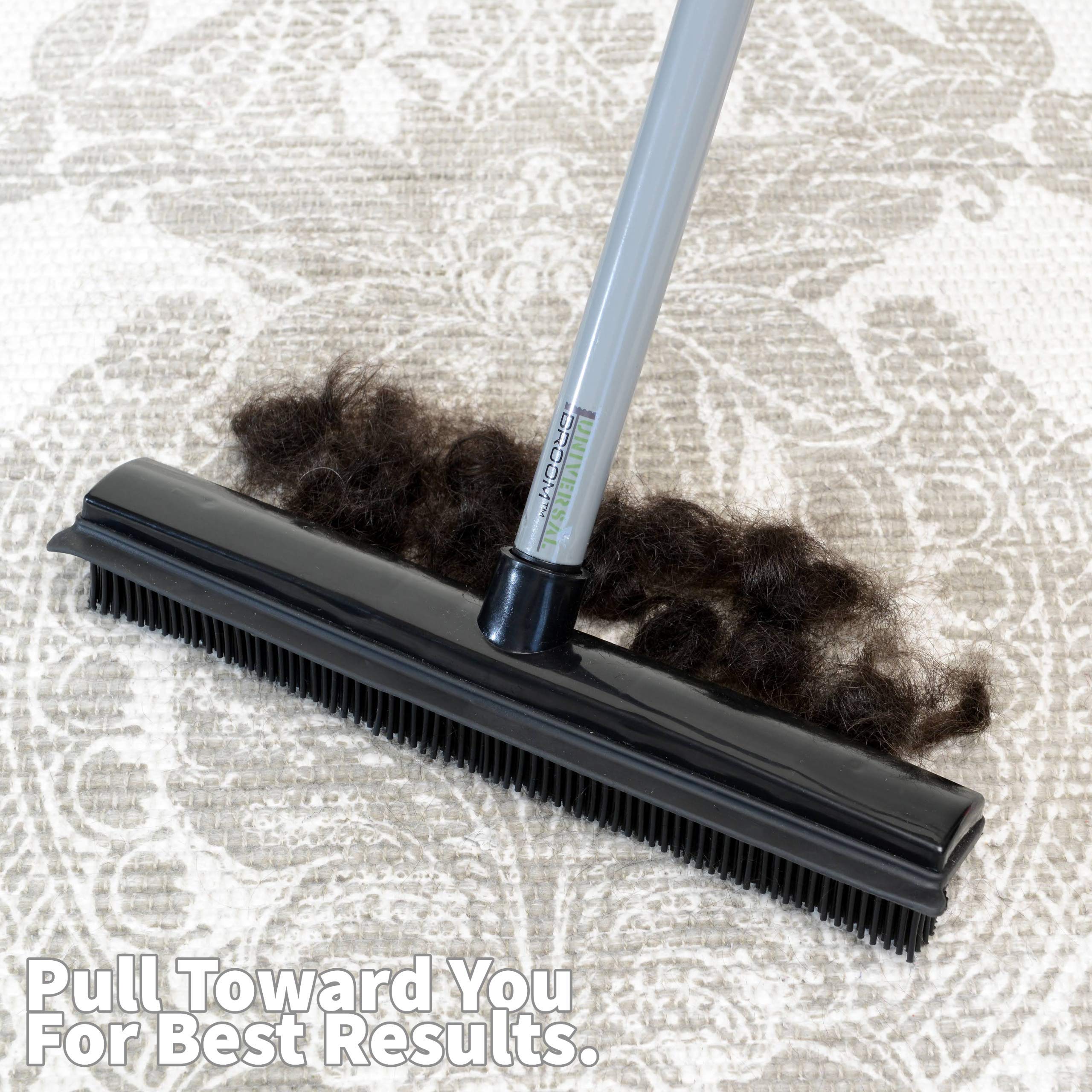UNIVERSAL BROOM - Innovative Silicone Rubber Broom & Squeegee - Washable Broom for Pet Hair, Dirt & Spills - Carpet Rake to Fluff Carpet, Cleans Wood, Tile and Windows - Soft Rubber Bristles